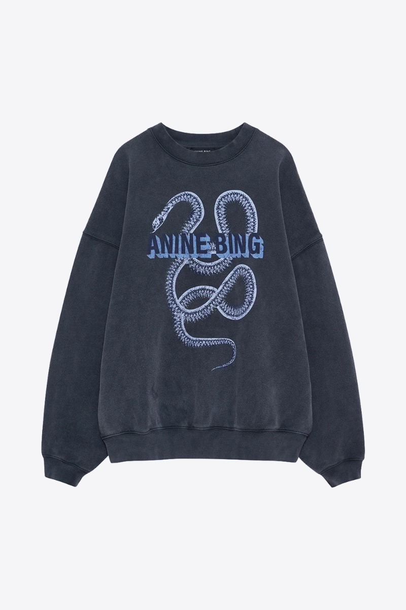 Anine Bing Sweatshirt Harvey Crew Snake – Noir Délavé