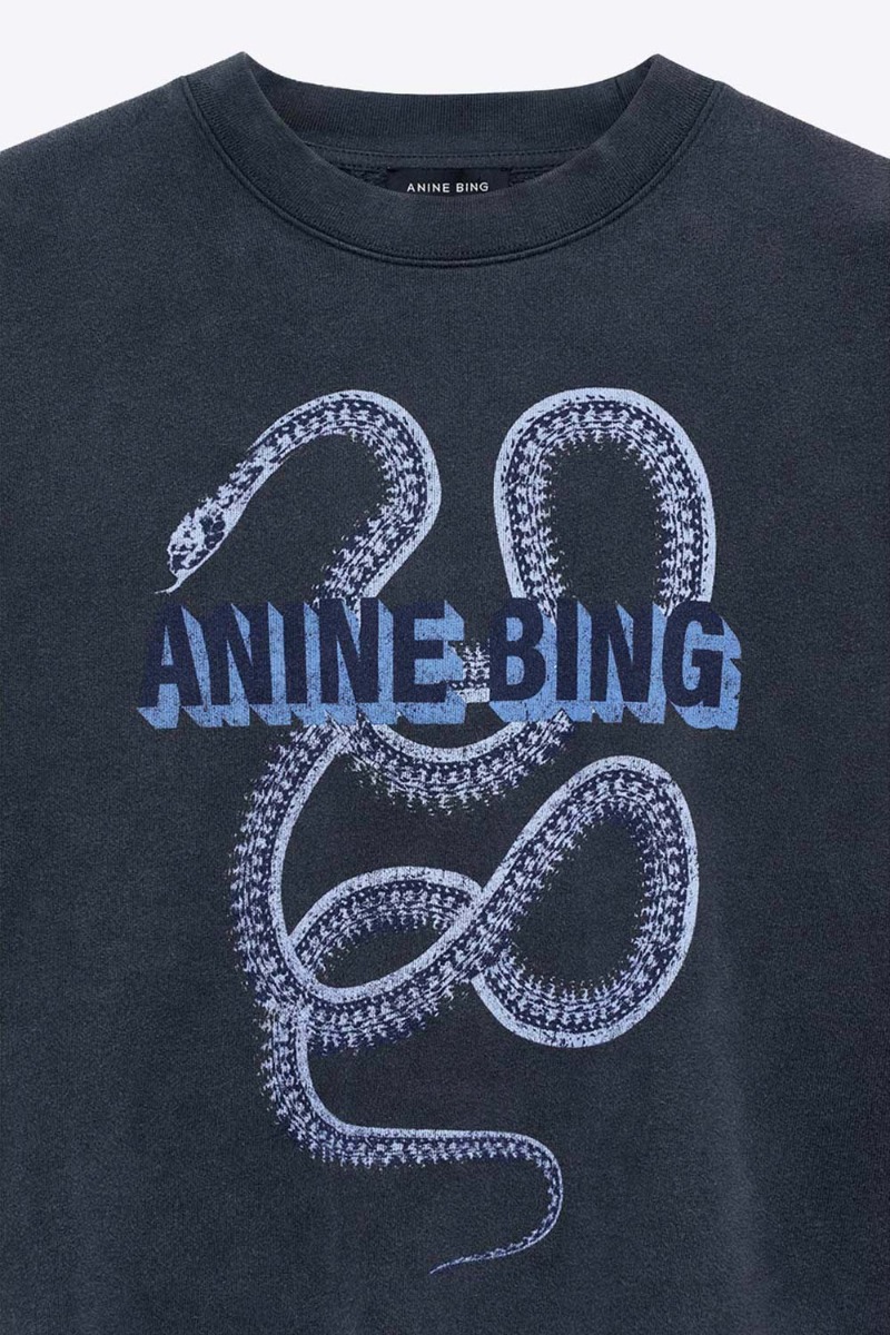 Anine Bing Sweatshirt Harvey Crew Snake – Noir Délavé