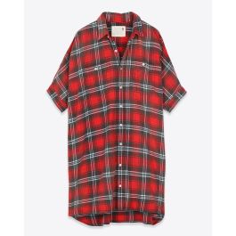 R13 Plaid Oversized Boxy Shirtdress - Red Plaid