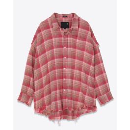 R13 Shredded Seam Drop Neck Shirt – Pink Plaid